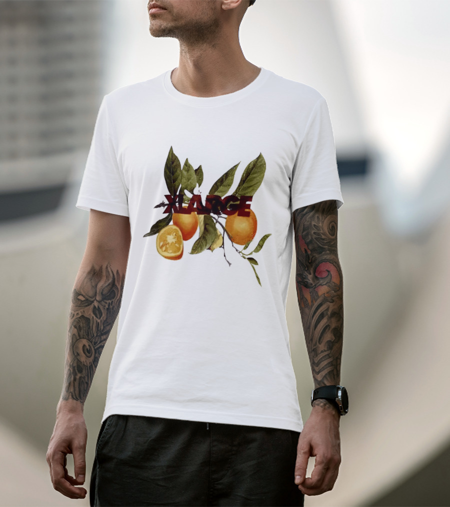 Xlarge Watercolor Oranges Citrus Branch Leaves Slice T-Shirt