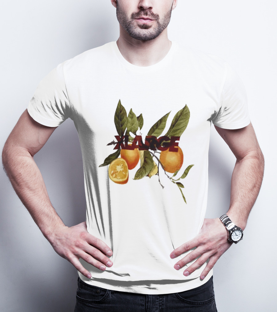 Xlarge Watercolor Oranges Citrus Branch Leaves Slice T-Shirt
