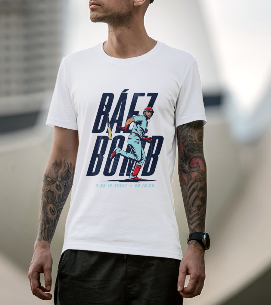 Báez Bomb 3 HR In Debut 08 15 26 Cartoon Baseball Player Running T-Shirt