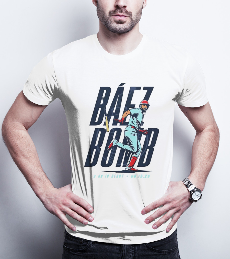 Báez Bomb 3 HR In Debut 08 15 26 Cartoon Baseball Player Running T-Shirt