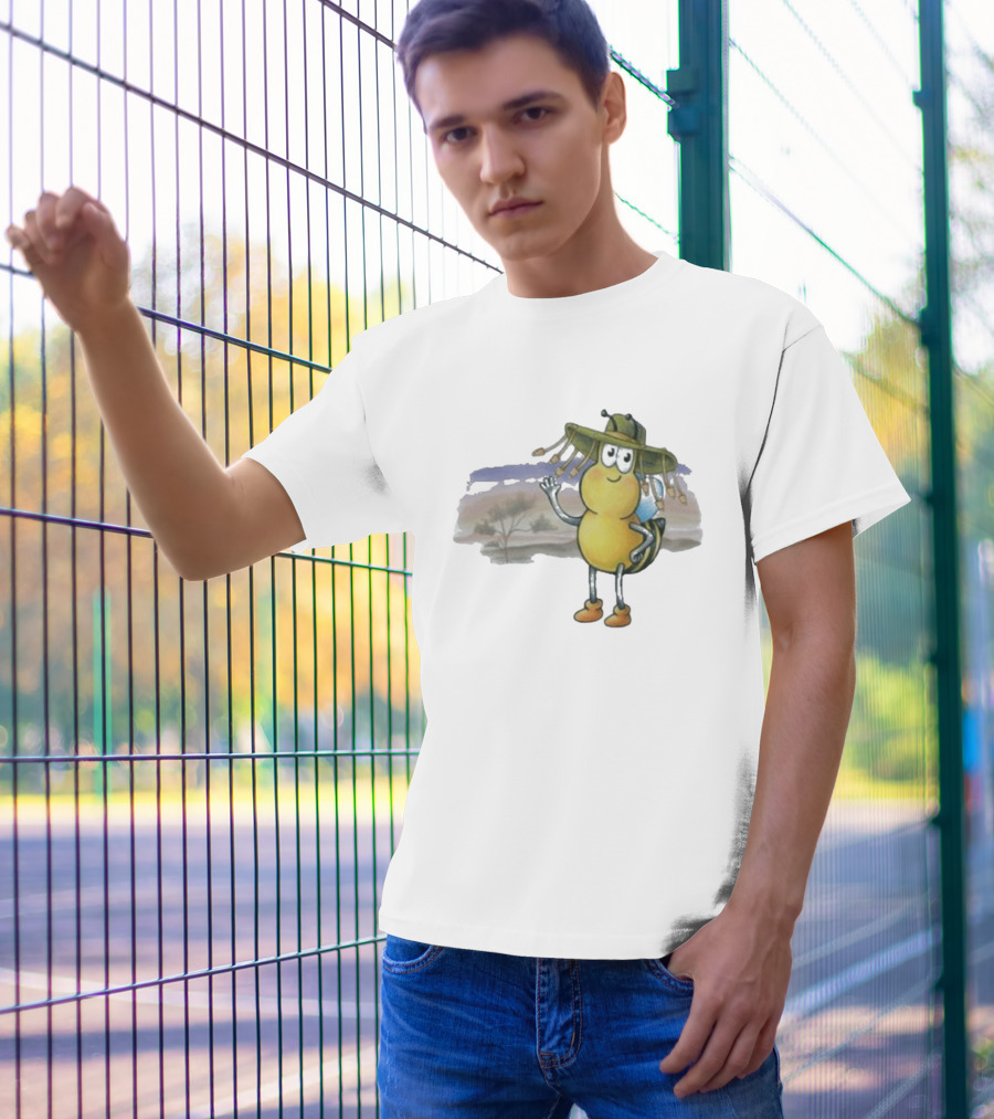 Drgluon Waving In The Outback With Bug Character In Sun Hat T-Shirt