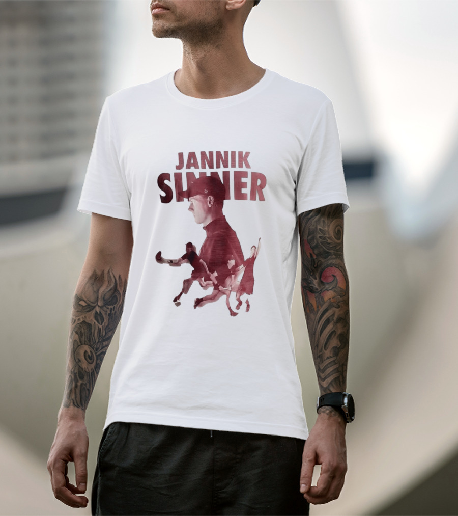 Jannik Sinner Red Double Exposure Tennis Action Poses T-Shirt