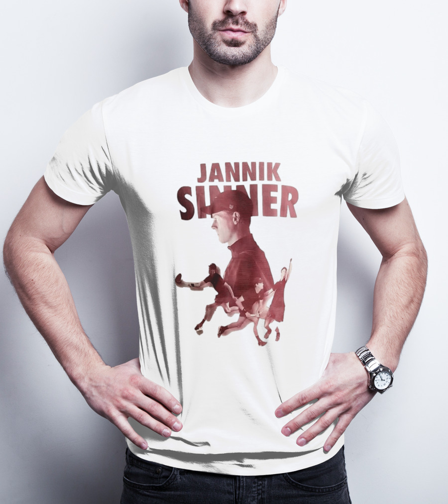 Jannik Sinner Red Double Exposure Tennis Action Poses T-Shirt
