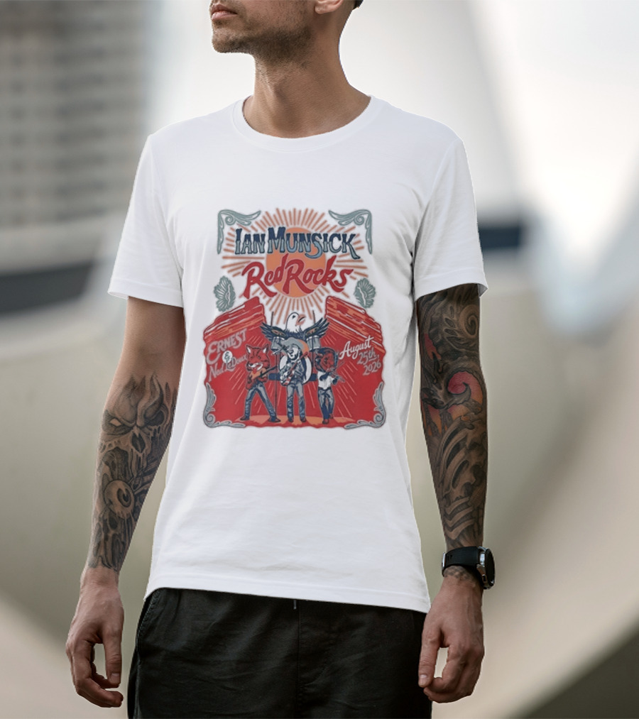 Ian Munsick Red Rocks Morrison CO 08 25 2026 Live Tour Featuring Ernest Neon Dreams T-Shirt