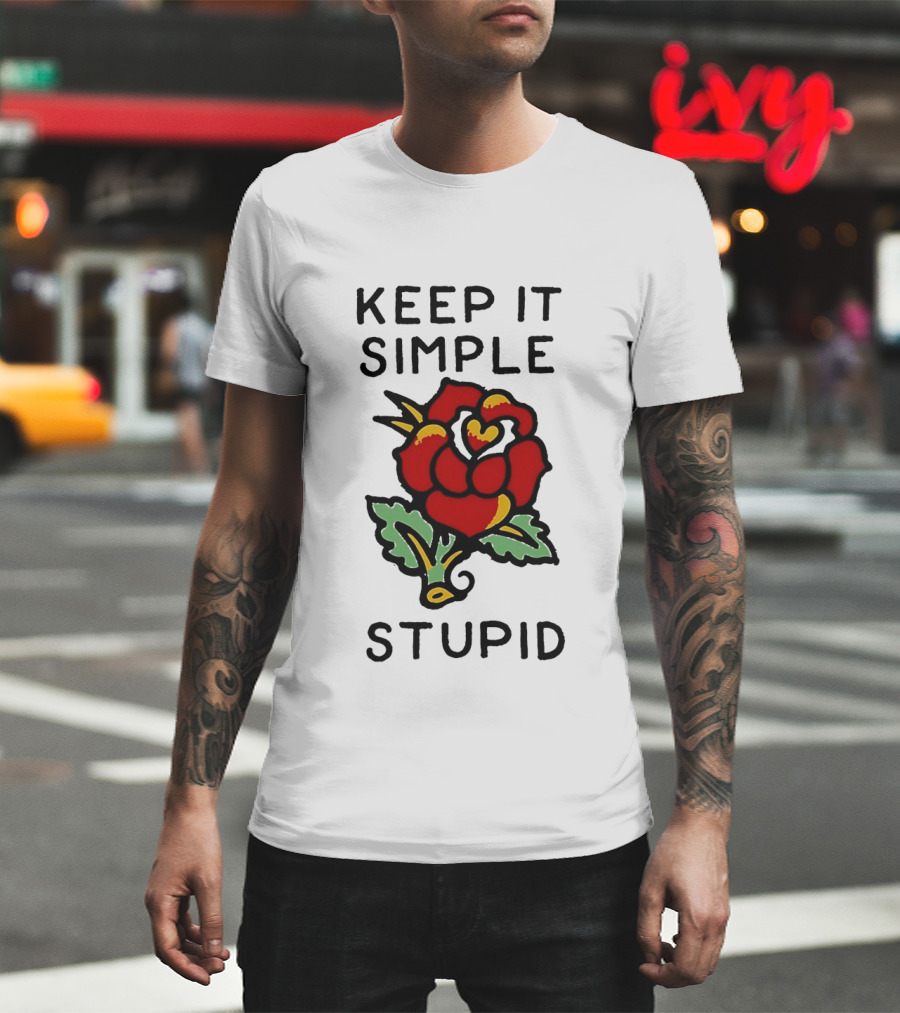 Keep It Simple Stupid Red Rose Kiss Minimalist T-Shirt