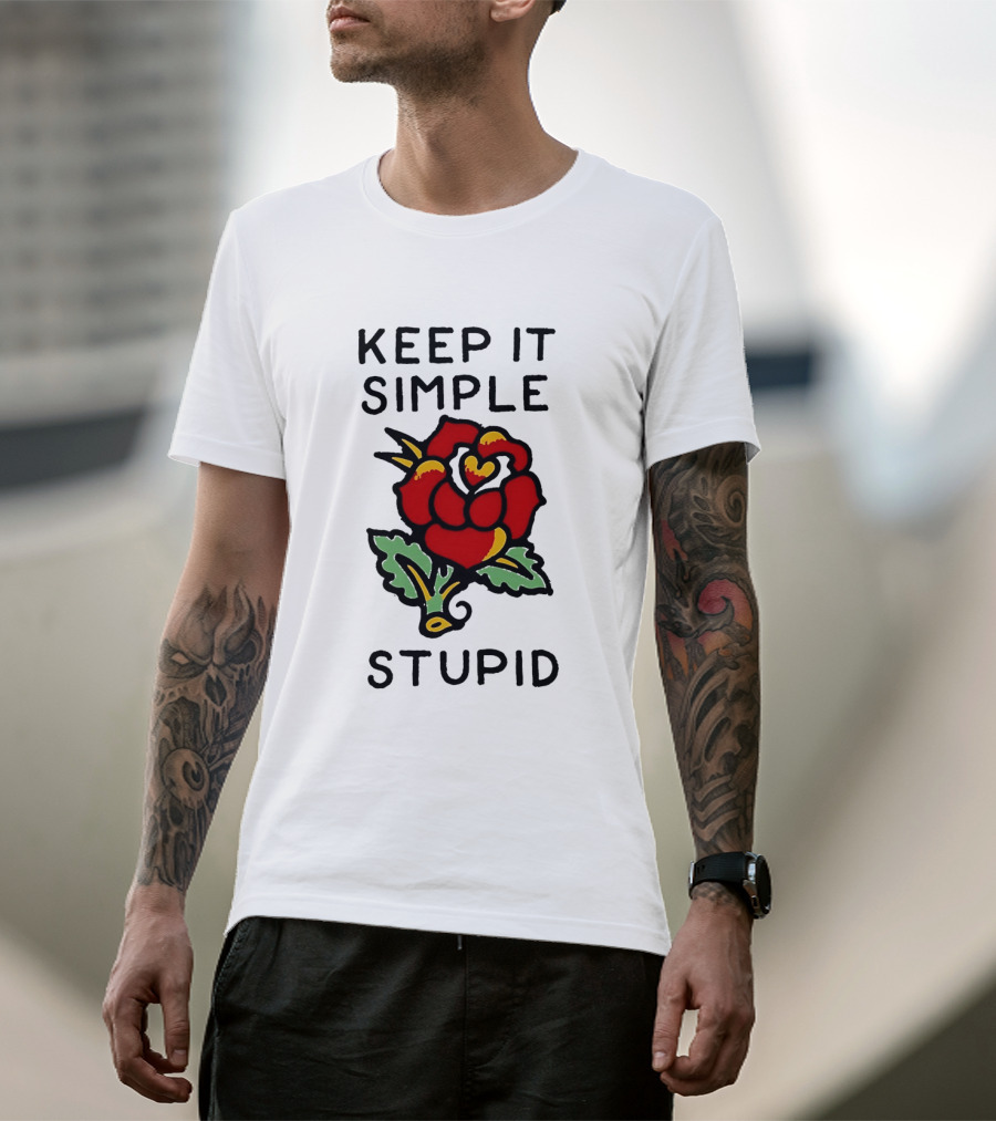Keep It Simple Stupid Red Rose Kiss Minimalist T-Shirt