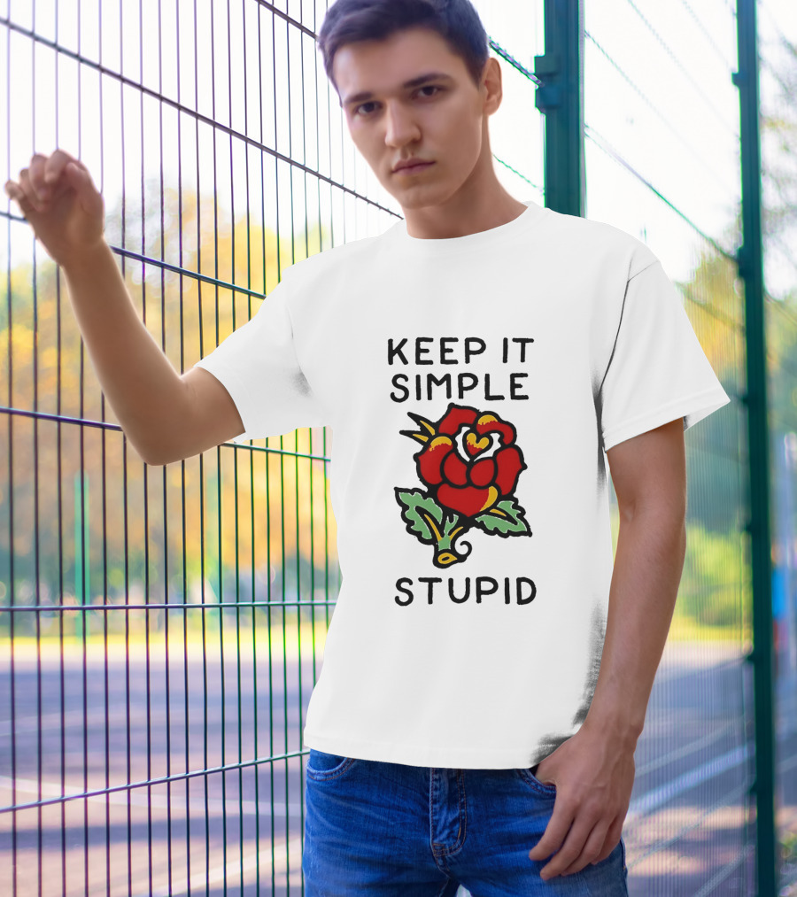 Keep It Simple Stupid Red Rose Kiss Minimalist T-Shirt