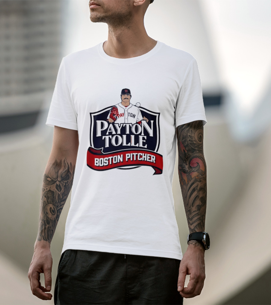 Payton Tolle Boston Pitcher Cartoon Player Shield Ribbon T-Shirt