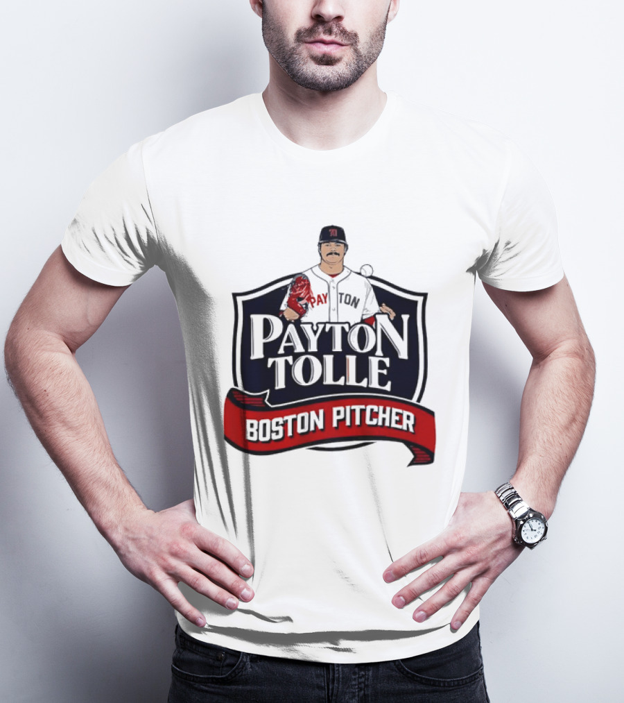 Payton Tolle Boston Pitcher Cartoon Player Shield Ribbon T-Shirt