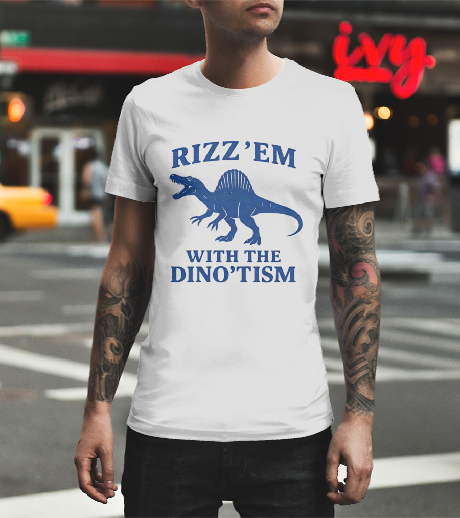 Rizz'em With The Dino'tism Spinosaurus Roaring Blue T-Shirt