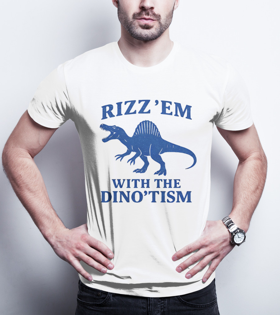 Rizz'em With The Dino'tism Spinosaurus Roaring Blue T-Shirt