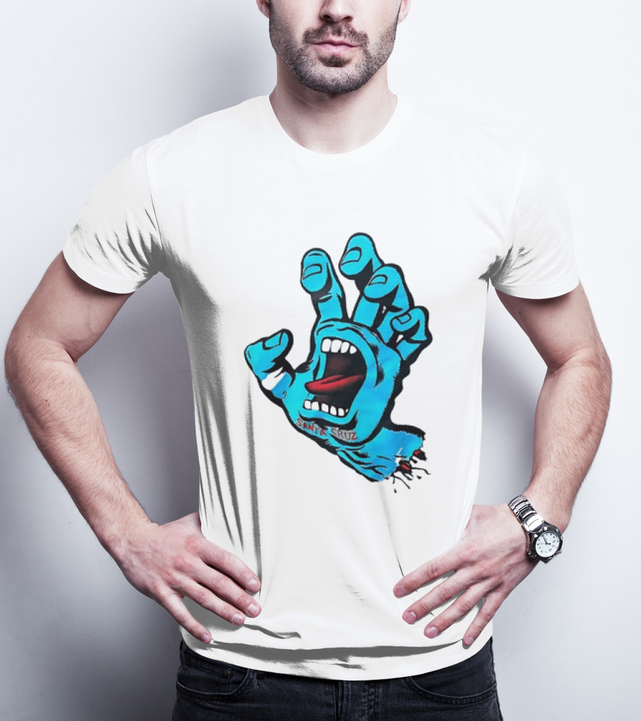 Santa Cruz Blue Screaming Hand Open Mouth Tongue Cartoon T-Shirt