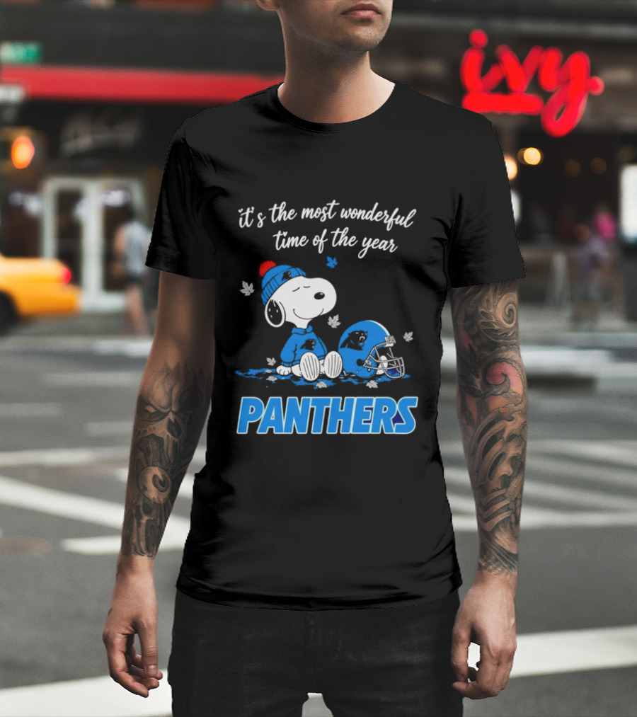 Panthers It's The Most Wonderful Time Of The Year Cartoon Snoopy Beanie Helmet T-Shirt