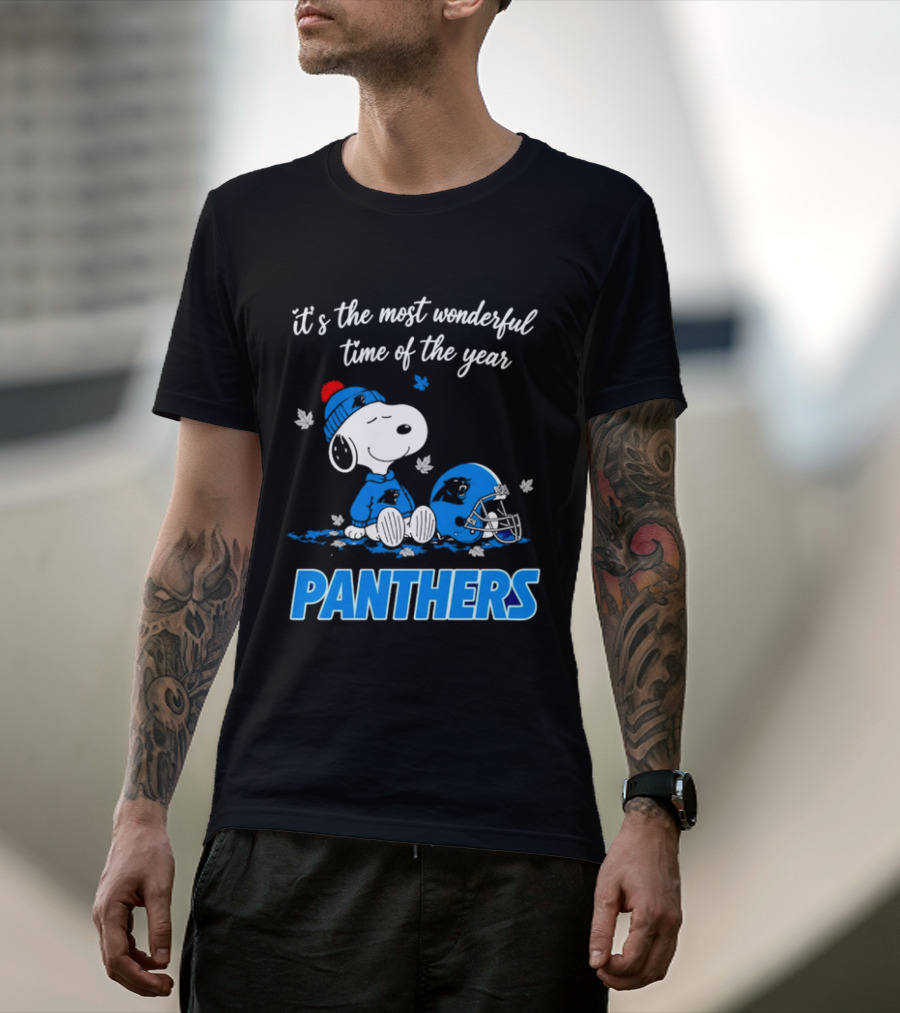 Panthers It's The Most Wonderful Time Of The Year Cartoon Snoopy Beanie Helmet T-Shirt