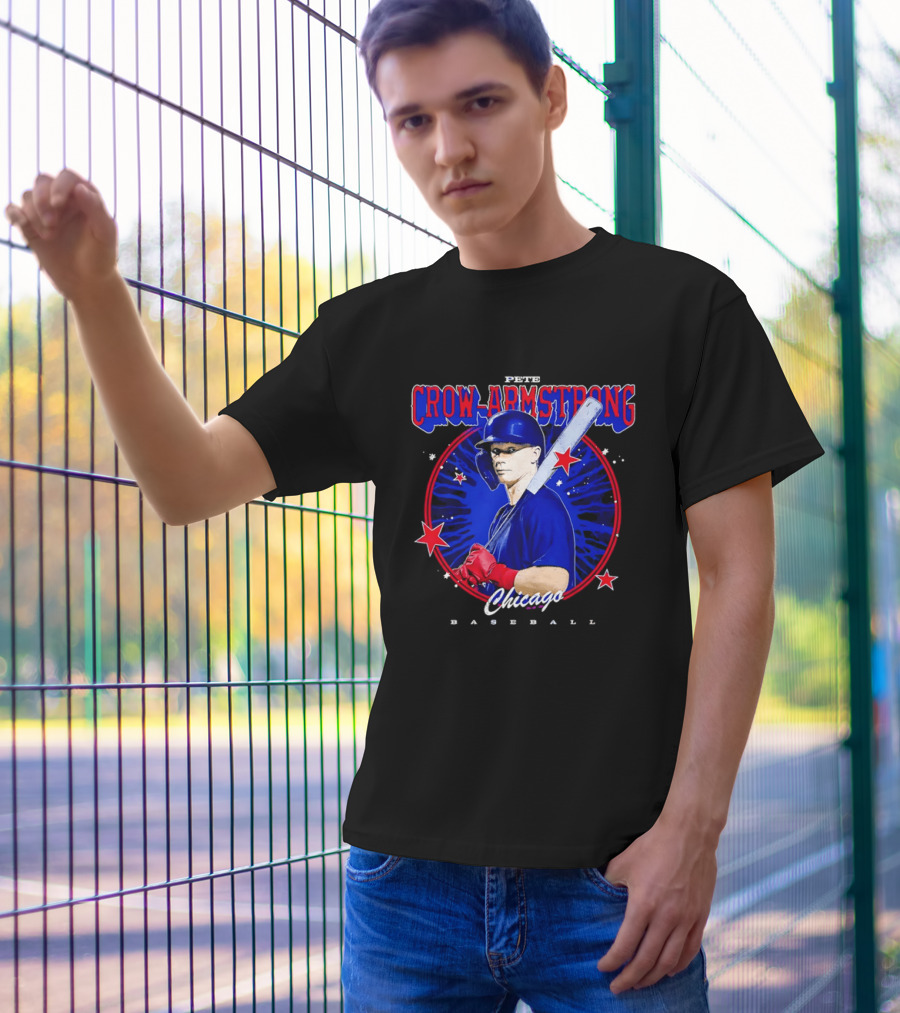 Chicago Baseball Pete Crow Armstrong Batting Photo Red Stars T-Shirt