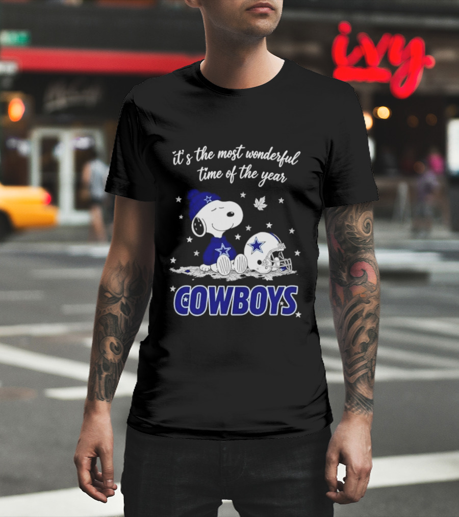 Its The Most Wonderful Time Of Year Snoopy Dallas Cowboys Beanie Helmet Stars T-Shirt