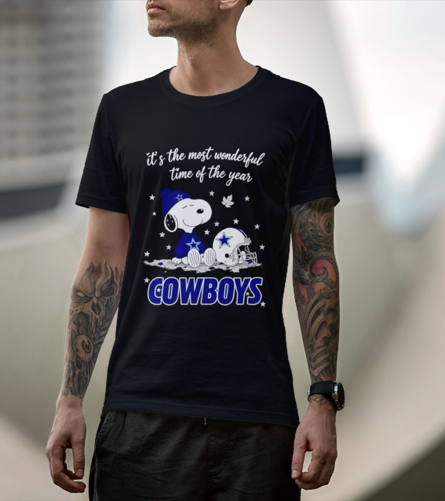 Its The Most Wonderful Time Of Year Snoopy Dallas Cowboys Beanie Helmet Stars T-Shirt