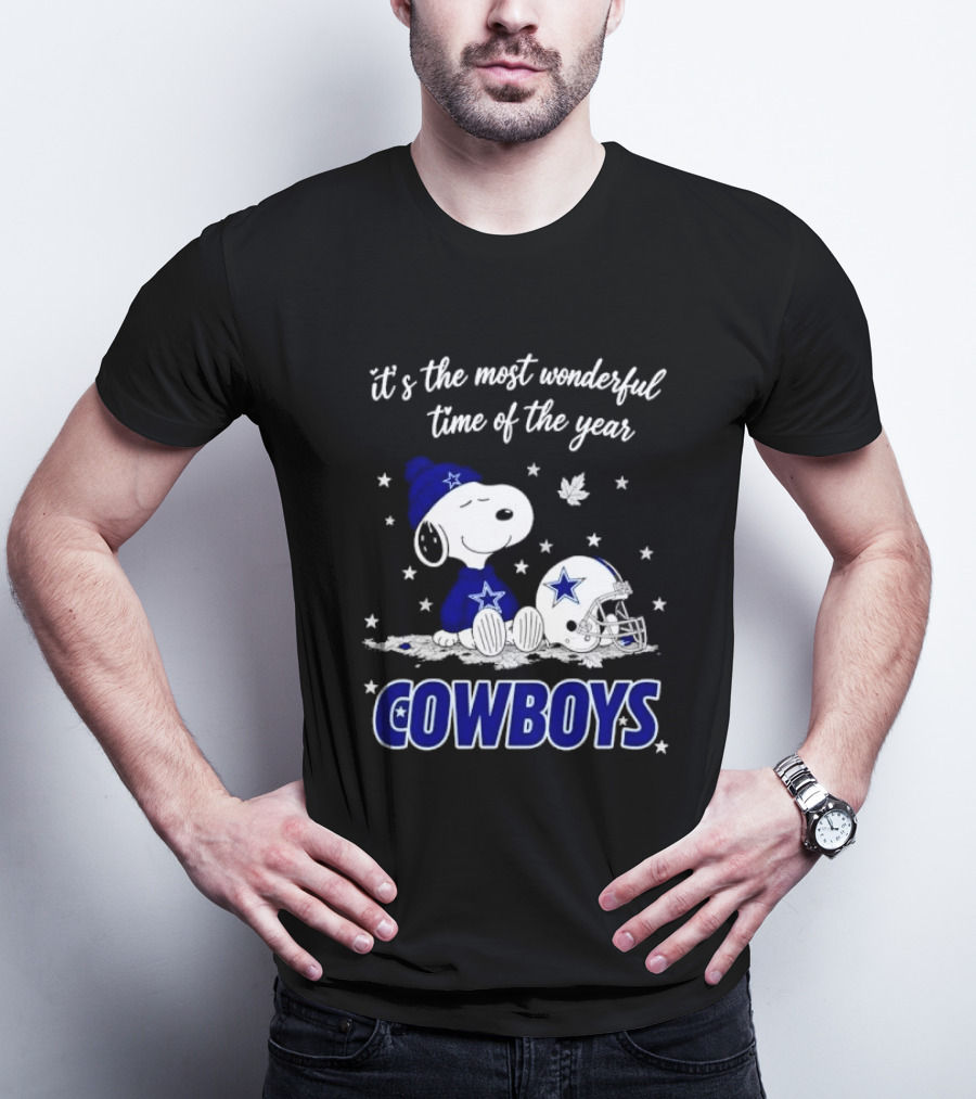 Its The Most Wonderful Time Of Year Snoopy Dallas Cowboys Beanie Helmet Stars T-Shirt