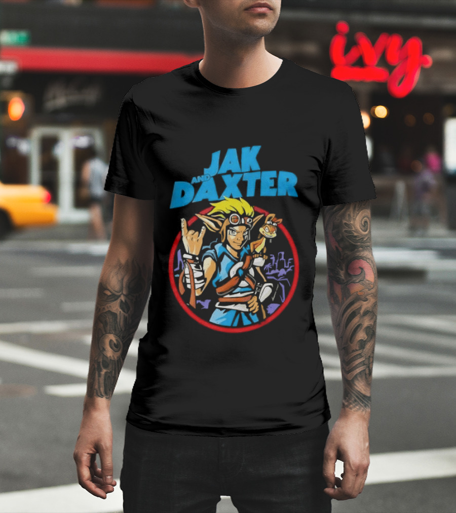 Jak And Daxter Cartoon Hero With Goggles In Red Circle T-Shirt