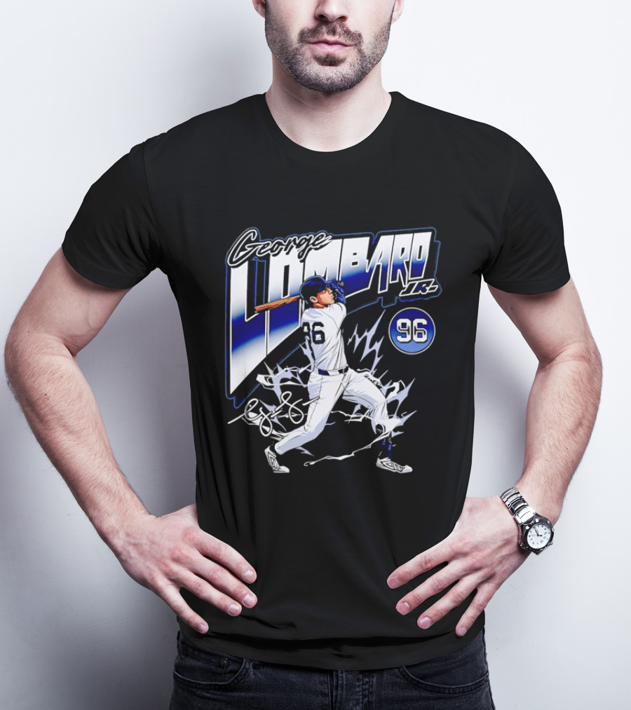 George Lombardo Jr 96 Baseball Player Swinging Bat Lightning T-Shirt