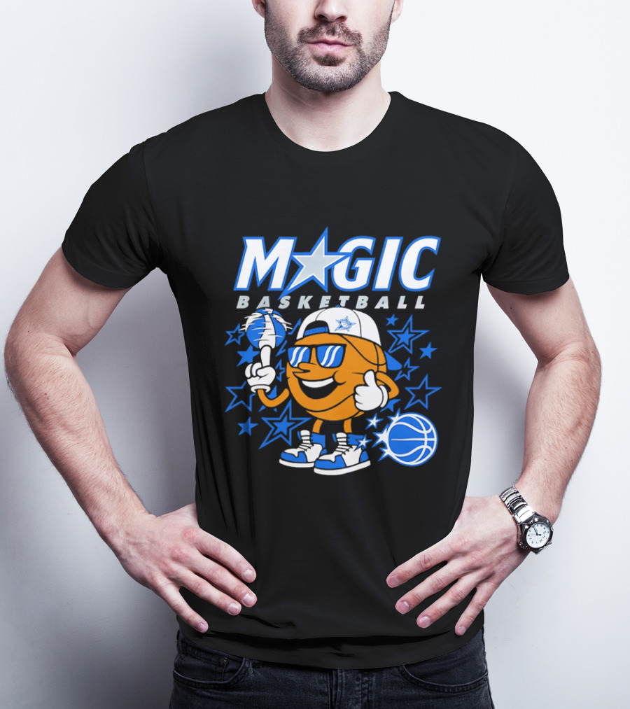 Magic Basketball Cartoon With Sunglasses And Stars T-Shirt