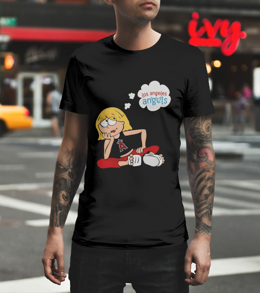 Los Angeles Angels MLB Blonde Girl Thought Bubble Sitting Pose T-Shirt
