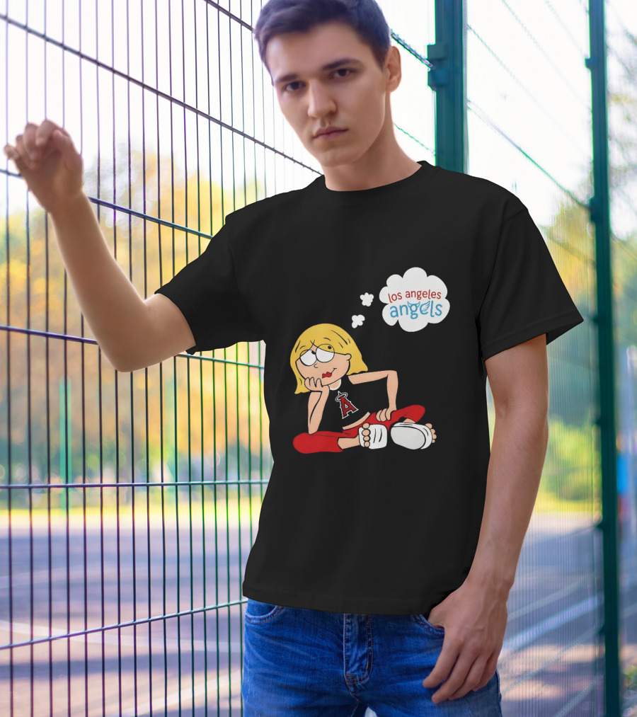 Los Angeles Angels MLB Blonde Girl Thought Bubble Sitting Pose T-Shirt