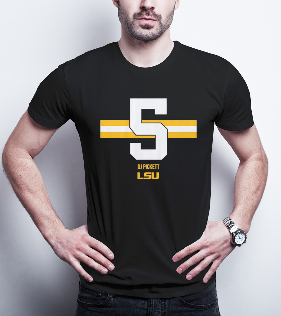 LSU Tigers DJ Pickett Number 5 Yellow T-Shirt