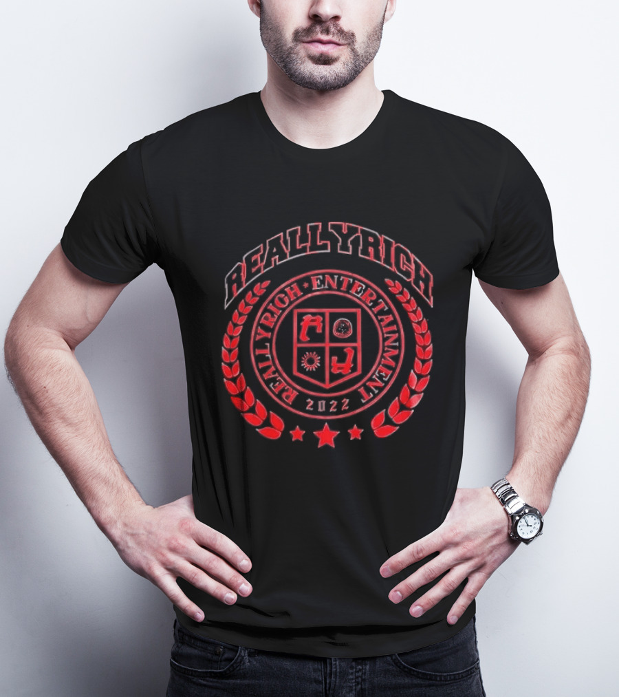 Reallyrich Entertainment 2022 Laurel Wreath Red Crest Shield And Stars T-Shirt