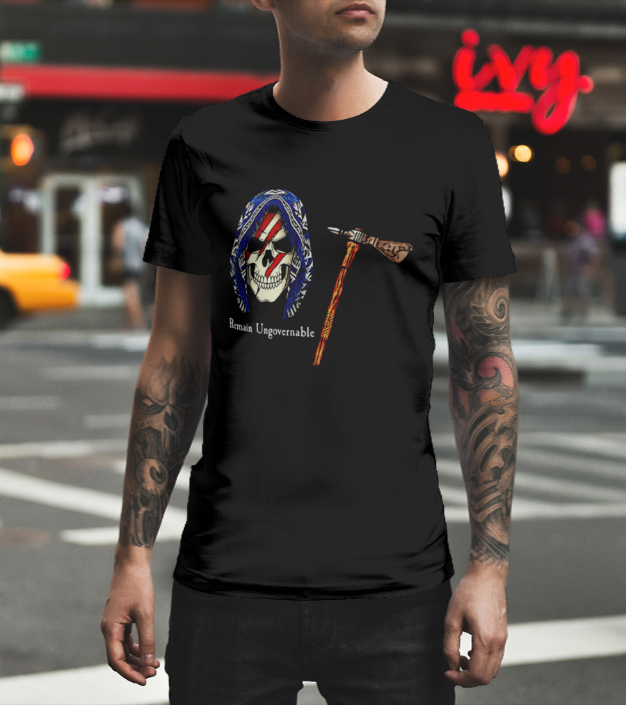 Remain Ungovernable Hooded Skull With Hammer Anti Authority T-Shirt