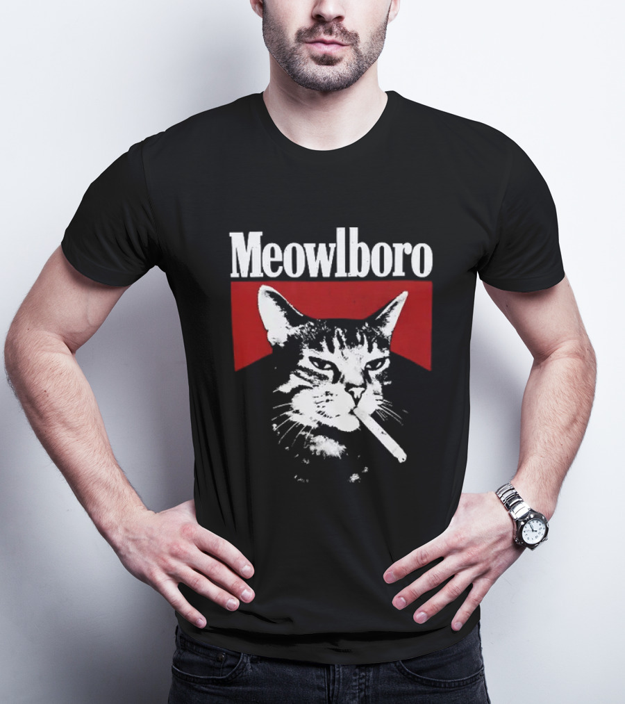 Meowlboro Cat Cigarette Parody With Smoking Cat And Red T-Shirt
