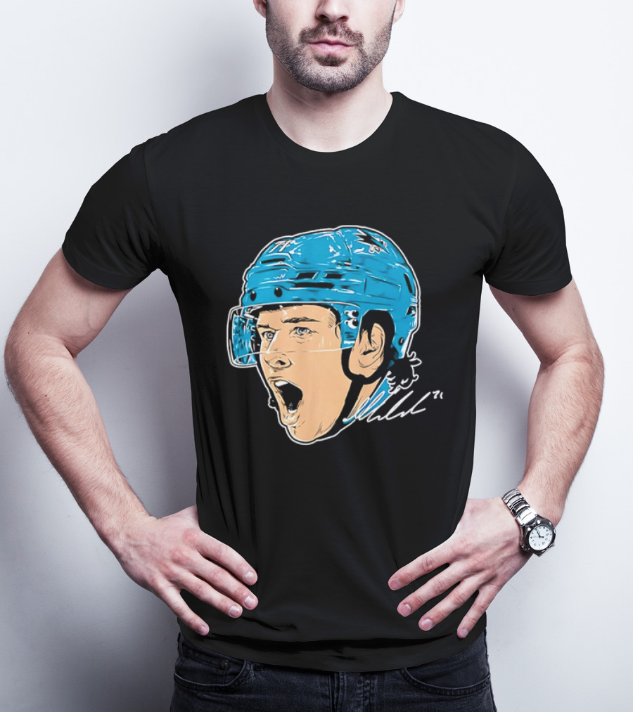 San Jose Sharks NHL 71 Yelling Hockey Player Helmet Caricature T-Shirt