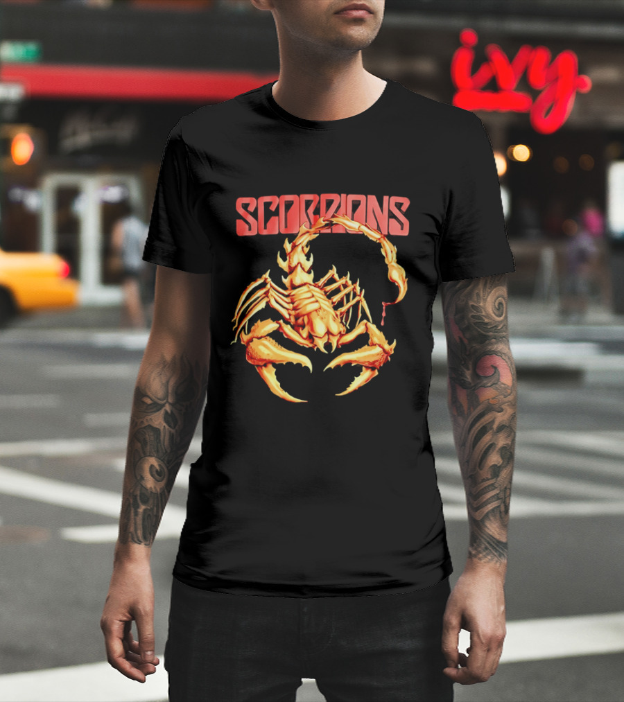 Scorpions Golden Metallic Skeleton Dripping Blood T-Shirt
