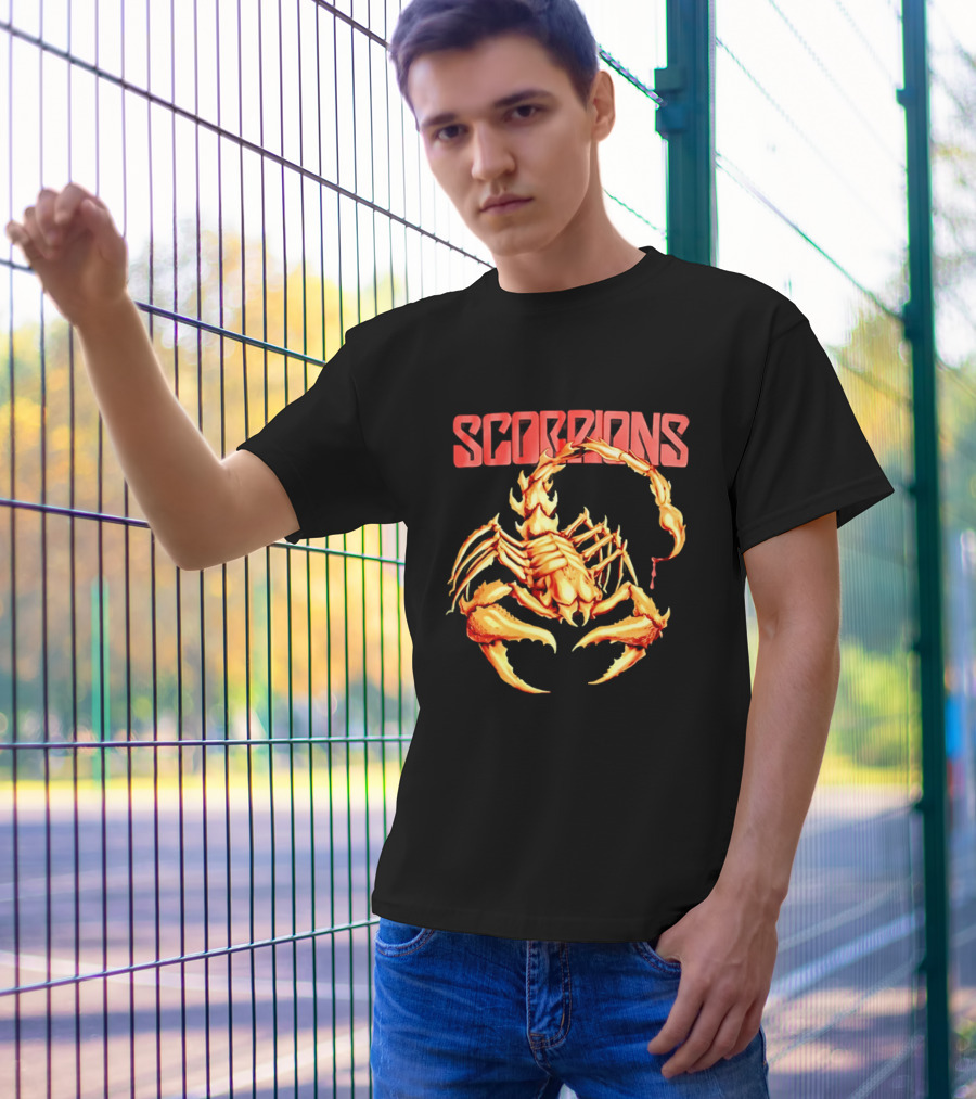 Scorpions Golden Metallic Skeleton Dripping Blood T-Shirt
