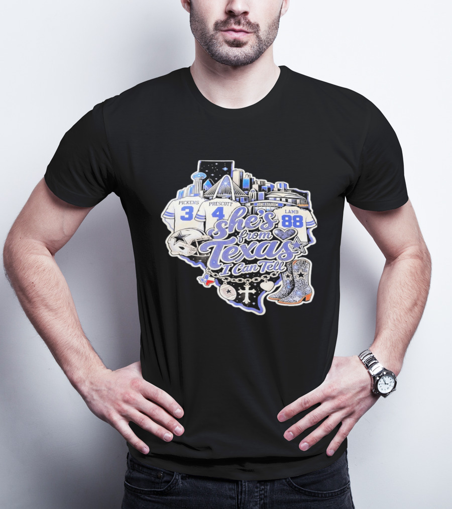 She's From Texas I Can Tell Pickens Prescott Lamb Dallas Cowboys Boots AT&T Stadium T-Shirt