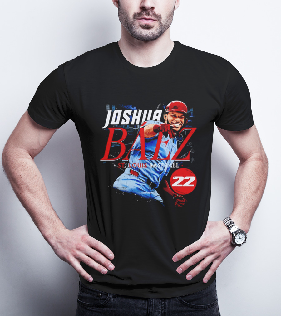 Joshua Baez 22 St Louis Baseball Red Helmet Distressed Photo T-Shirt