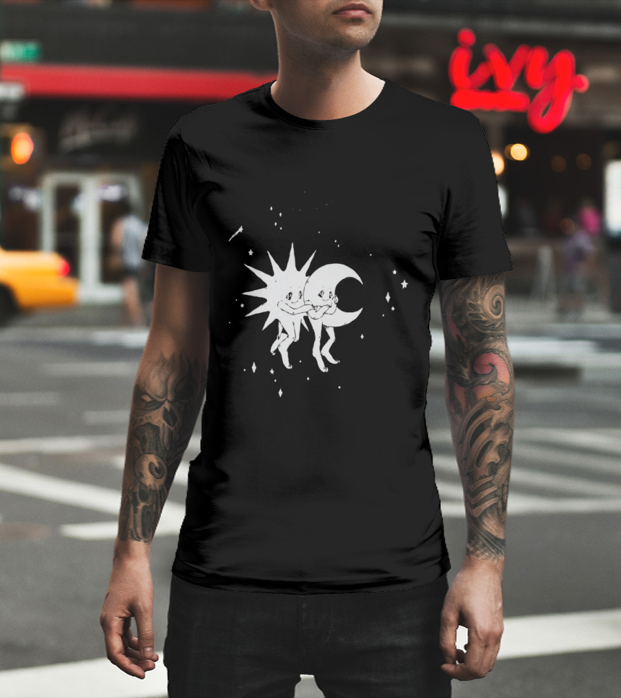 Steady Hands Sun Moon Black White Stars Walking T-Shirt