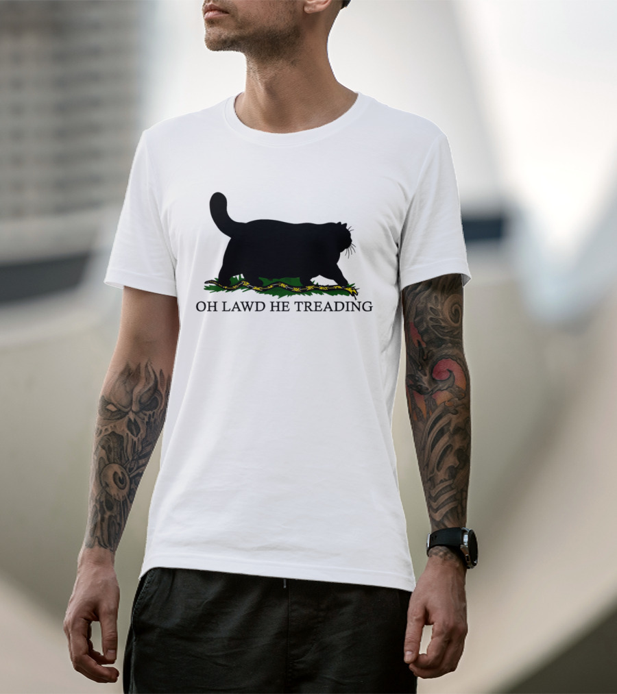 Oh Lawd He Treading Cat Silhouette With Snake And Grass T-Shirt