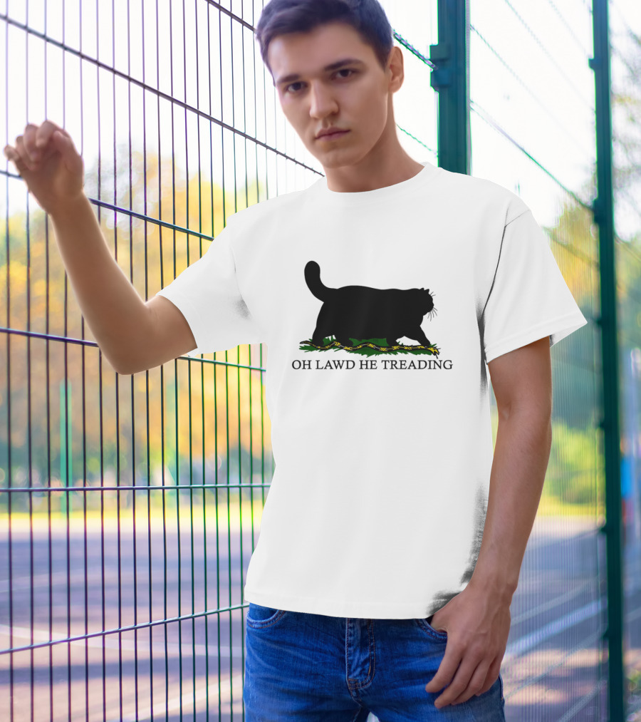 Oh Lawd He Treading Cat Silhouette With Snake And Grass T-Shirt