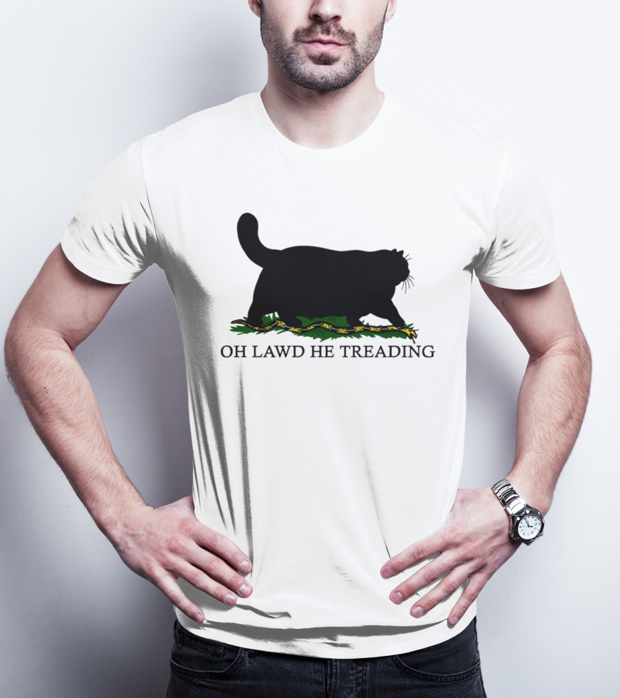 Oh Lawd He Treading Cat Silhouette With Snake And Grass T-Shirt