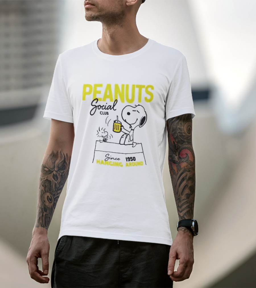 Peanuts Social Club Since 1950 Hanging Around Snoopy Woodstock T-Shirt