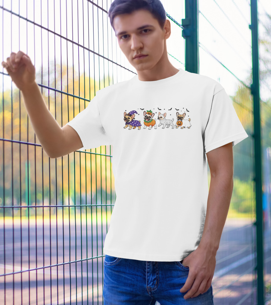 Spooky Frenchies Halloween Paws Pumpkin Costumes Witch Bats T-Shirt
