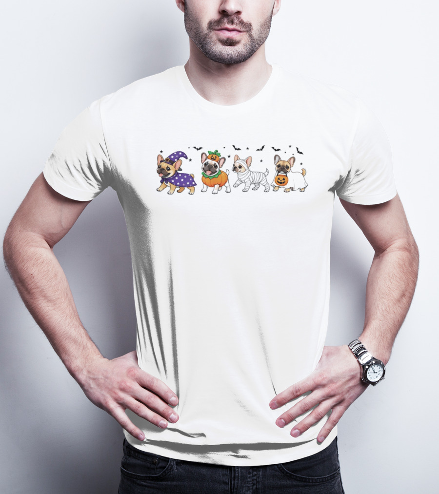 Spooky Frenchies Halloween Paws Pumpkin Costumes Witch Bats T-Shirt
