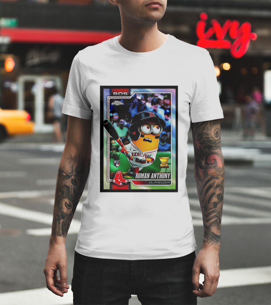 Minions Boston Red Sox Roman Anthony 2025 Topps Chrome Baseball Card T-Shirt