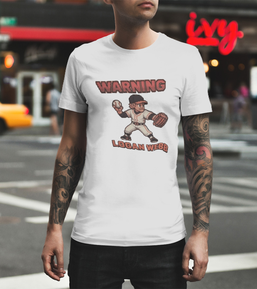 Warning Logan Webb 8 Bit Baseball T-Shirt