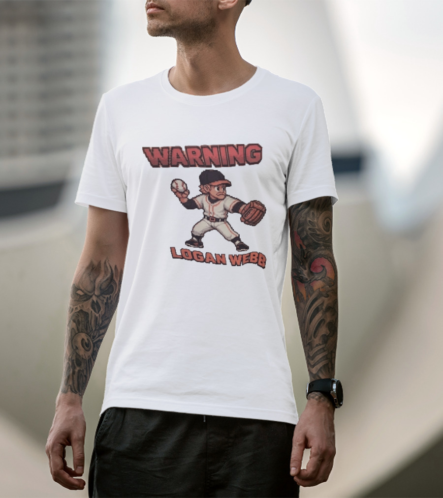 Warning Logan Webb 8 Bit Baseball T-Shirt