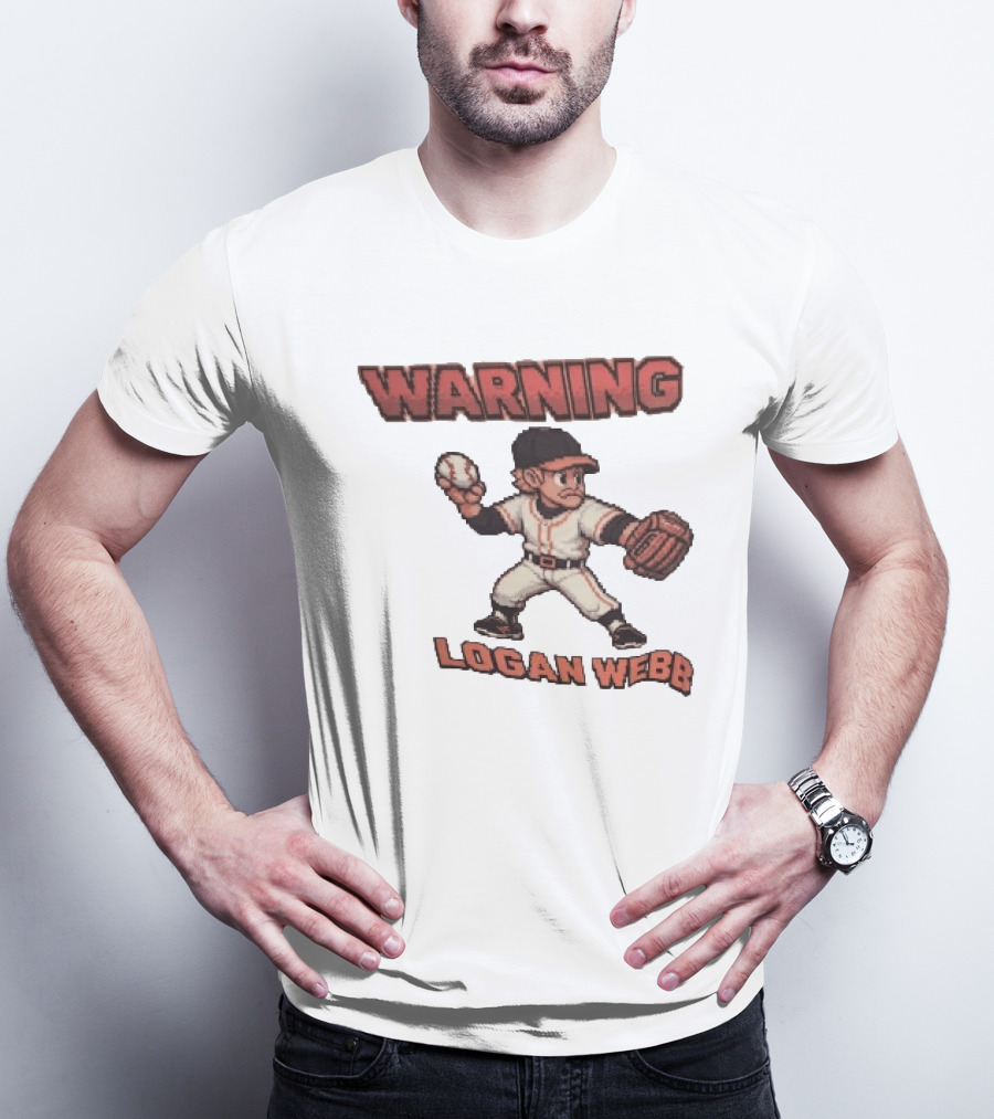 Warning Logan Webb 8 Bit Baseball T-Shirt