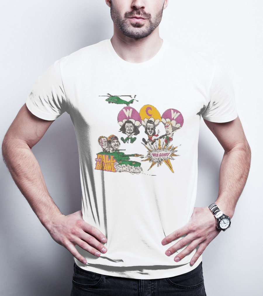 WCW Fall Brawl War Games Helicopter Cartoon Characters Explosion T-Shirt