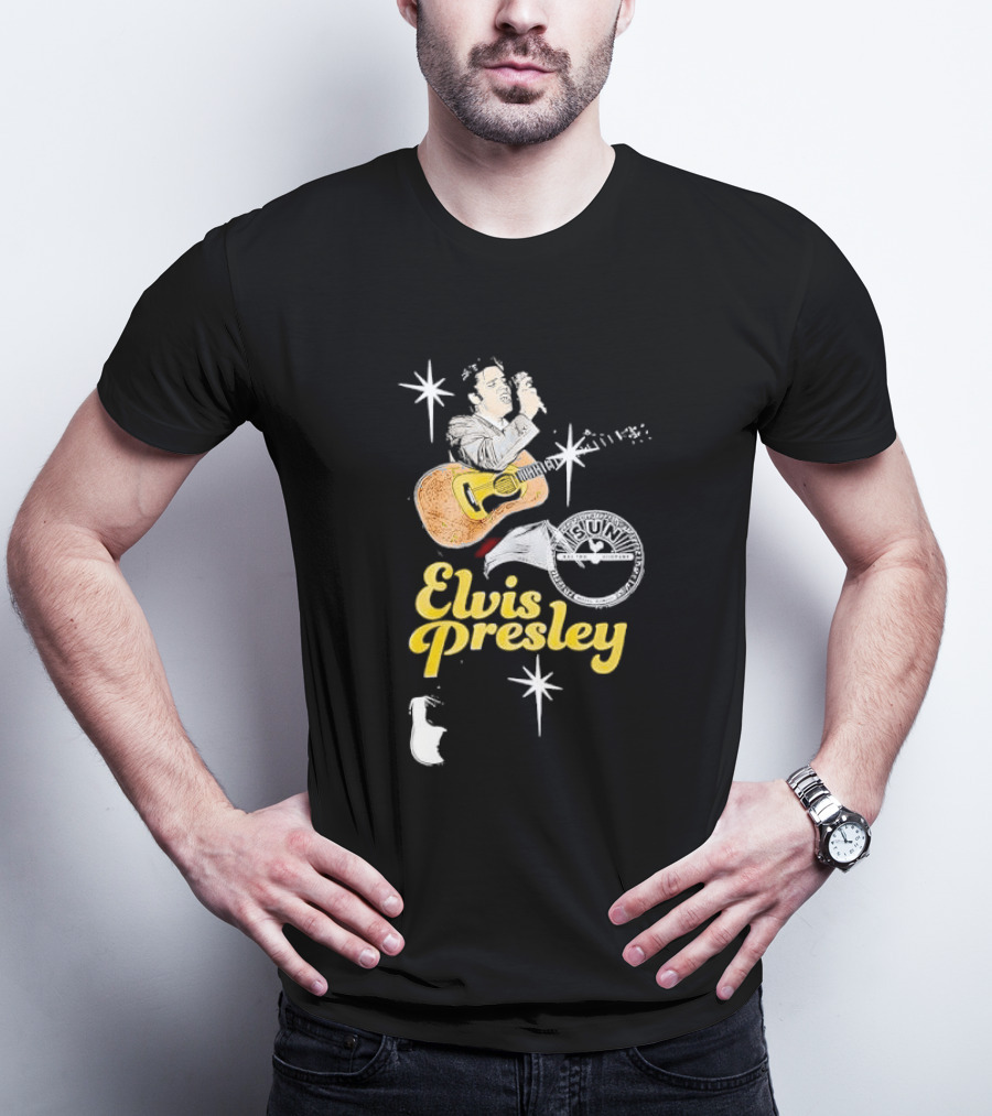 Sun Record Company Elvis Presley Playing Acoustic Guitar Starbursts T-Shirt