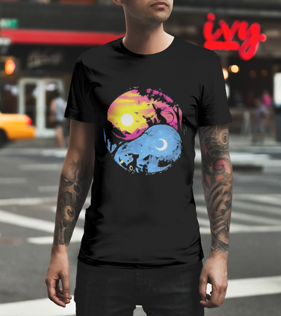 Yin Yang Espeon Umbreon Day Night Sunset Crescent Moon Harmony T-Shirt